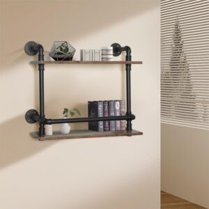 Industrial Pipe Wall Shelf, Rustic Wall Shelf with Towel Bar, Farmhouse Towel Racks for Living Room Bedroom Kitchen Bathroom, Floating Shelves Wall Mounted Home Decor Wooden Shelving, Retro (3)