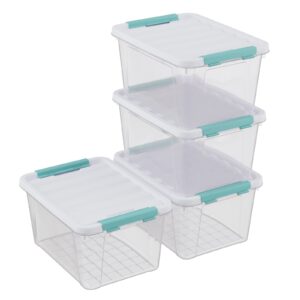 cadineus 4-pack 20 liter plastic latching boxes, clear storage totes with lids