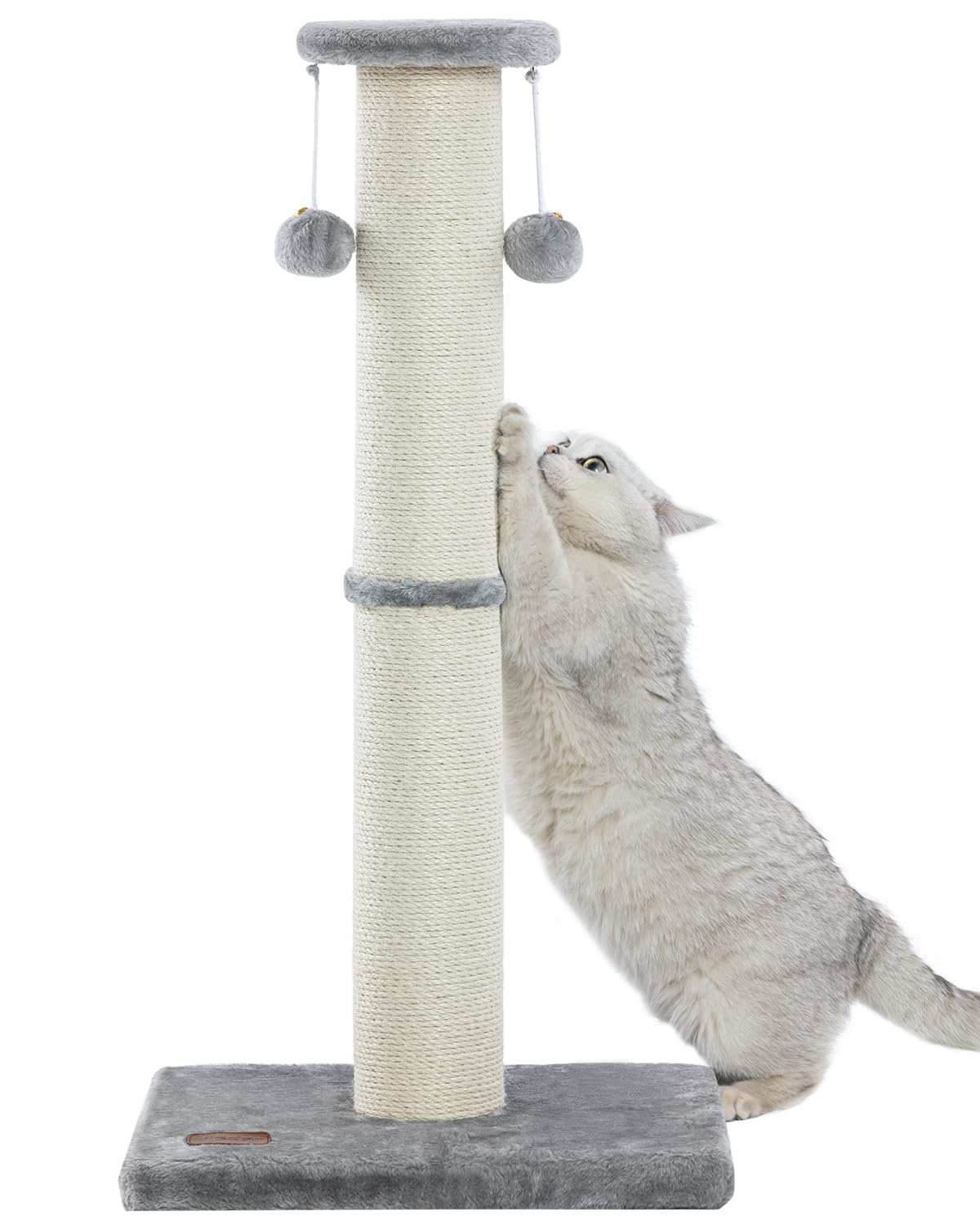 Kilodor 34Inch Tall Cat Scratching Post,4.3Inch Diameter Large Sisal Cat Scratch Post with Ball, Sturdy and Durable Cat Scratcher for Indoor Cats Adults Grey