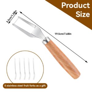 Watermelon Slicer Cuts Watermelons into Cubes, Stainless Steel Melon Cutter with Wooden Handle, Watermelon Cutting Tool Fruit Cutter with 5 Fruit Forks