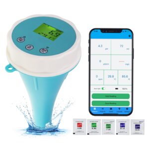 6-in-1 bluetooth swimming pool water tester ec/salinity/ph/orp/temperature/chlorine meter wireless floating smart pool monitor water tester for pools & swim spas