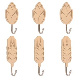 morobor 6pcs adhesive hooks for hanging, self adhesive sticky hooks wooden wall adhesive hooks cute wall hangers for bathroom bedroom home