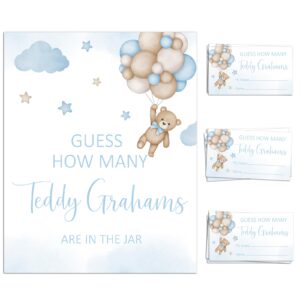 noxozoqm we can bearly wait baby shower games guess how many bear game sign and string card for 50 guests for boys baby shower (blue)