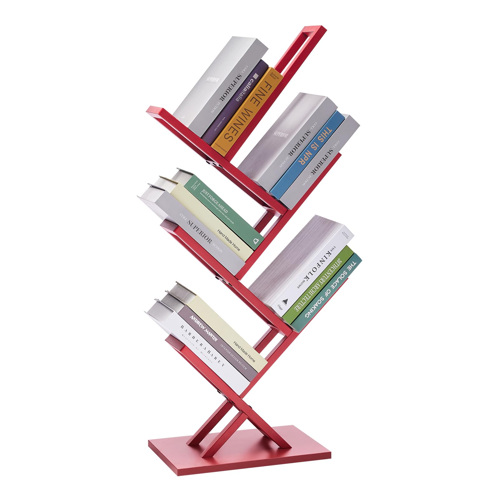 Ymesiyou 5 Tier Tree Bookshelf, Wisdom Tree Bookshelf, Modern Corner Book Shelfe, Small Bookshelf for Small Spaces, Utility Organizer for CDs/Books/Home Office/Living/Bedroom Room-Red