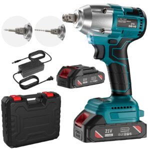 lhretxq 1/2 inch cordless impact wrench, torque 258ft-lbs(350n.m), 3500 rpm, 21v electric brushless power impact gun for lug nuts with 2.0ah battery, 1/4 inch impact driver, charger & kit case