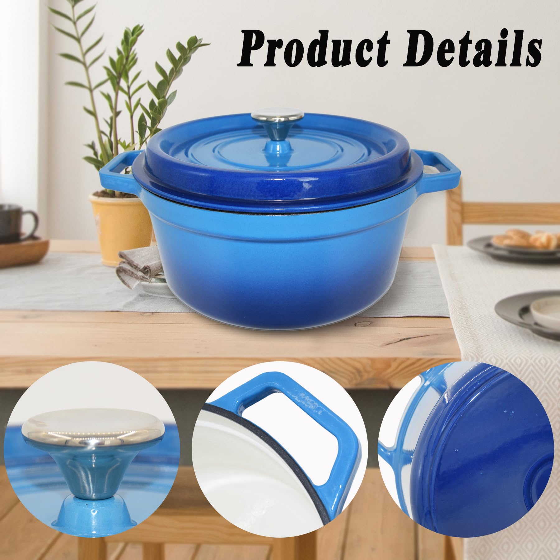 MINLUFUL Enameled Cast Iron Dutch Oven Pot with Lid - 5 Quart Round Dutch Oven Cookware Pot for Bread Baking, Stove and Oven Safe, Caribbean Blue