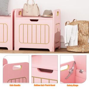 Aenuert Kids Storage Chests & Trunks Pink Toy Storage Chests, Small Cube Storage Box Organizer,Wooden Storage Bin With Handle For Store Toy Books Clothes,Small Square Nightstand For Entryway,Bedroom