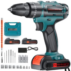 cordless power drill set with battery and charger,21v cordless drill set, 25+3 torque,2 variable speeds electric drill set with 3/8'' keyless chuck,led lights,2 batteries