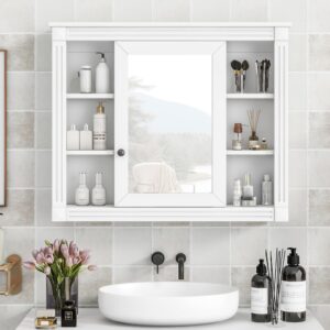 merax medicine cabinet with mirror, wall mount bathroom cabinet 35" x 28" over toilet storage cabinet organizer with door and open shelves, mirrored bathroom wall cabinet