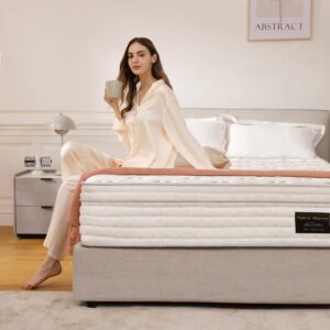 unipon queen size mattress, 12 inch queen hybrid mattress with gel memory foam, bed mattress extra lumbar support for pressure relief