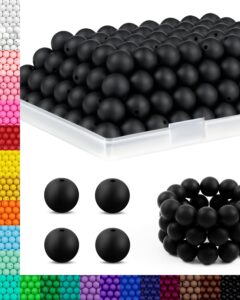 150pcs fiveizero silicone beads 15mm for keychain making, bulk rubber beads for diy crafts, bracelets, and necklaces - silicone beads bulk, keychain beads, rubber beads for pens.(black)