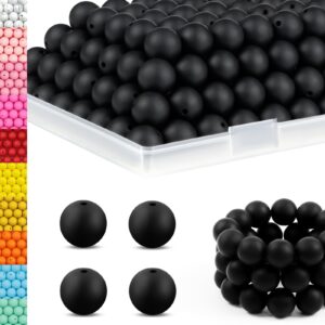 150PCS FIVEIZERO Silicone Beads 15mm for Keychain Making, Bulk Rubber Beads for DIY Crafts, Bracelets, and Necklaces - Silicone Beads Bulk, Keychain Beads, Rubber Beads for Pens.(Black)