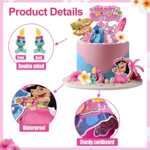 Compr Pink Cake Topper- 12Pcs Blue Cartoon Cake Decorations for Girls Boys Kids Birthday Party Baby Shower Summer Party Supplies