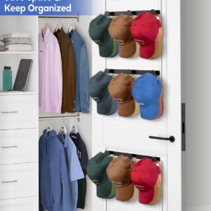 KIMBORA 4 Packs Hat Rack for Wall, Hat Organizer for Baseball Caps Holds 36 Hats, 3 Mounting Options Hat Hook Hanger, Strong Baseball Hat Holder Storage, Hat Display for Door, Room, Closet (Black)