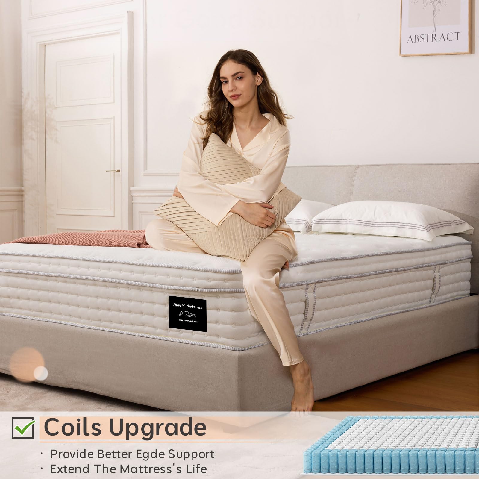 UniPon Queen Size Mattress, 12 Inch Queen Hybrid Mattress with Gel Memory Foam, Bed Mattress Extra Lumbar Support for Pressure Relief