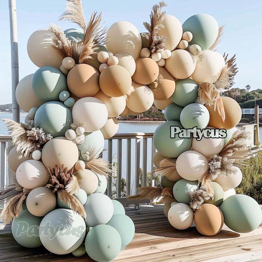 Dusty Green Tan Balloon Garland Double Stuffed Light Sage Green White Sand Brown Balloon Pastel Green Beige Balloon Arch Kit for Baby Shower Birthday Wedding Party Decoration