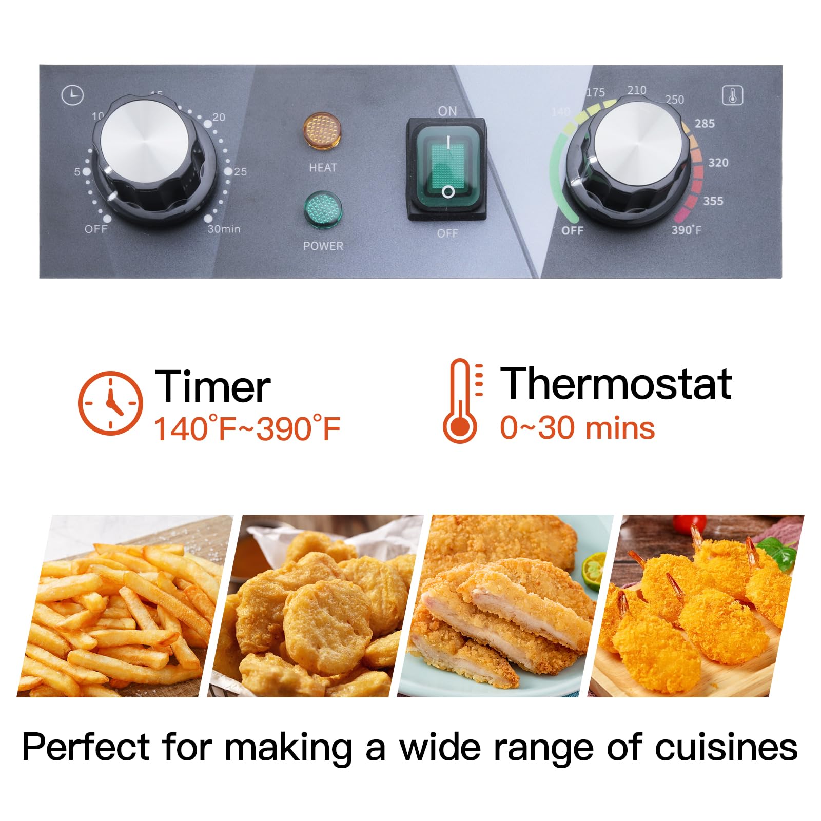 WaterElfo Electric Deep Fryer - 13L 13.7QT Commercial Deep Fryer 1800W 120V18.7Pounds withTroperature Control and Timer Large Basket Fryer for Commercial and Domestic Kitchens