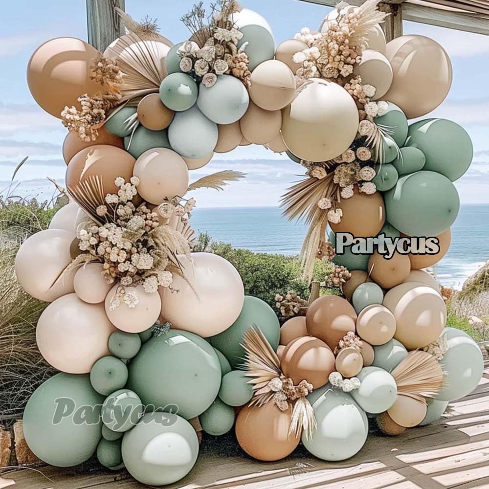 Dusty Green Tan Balloon Garland Double Stuffed Light Sage Green White Sand Brown Balloon Pastel Green Beige Balloon Arch Kit for Baby Shower Birthday Wedding Party Decoration