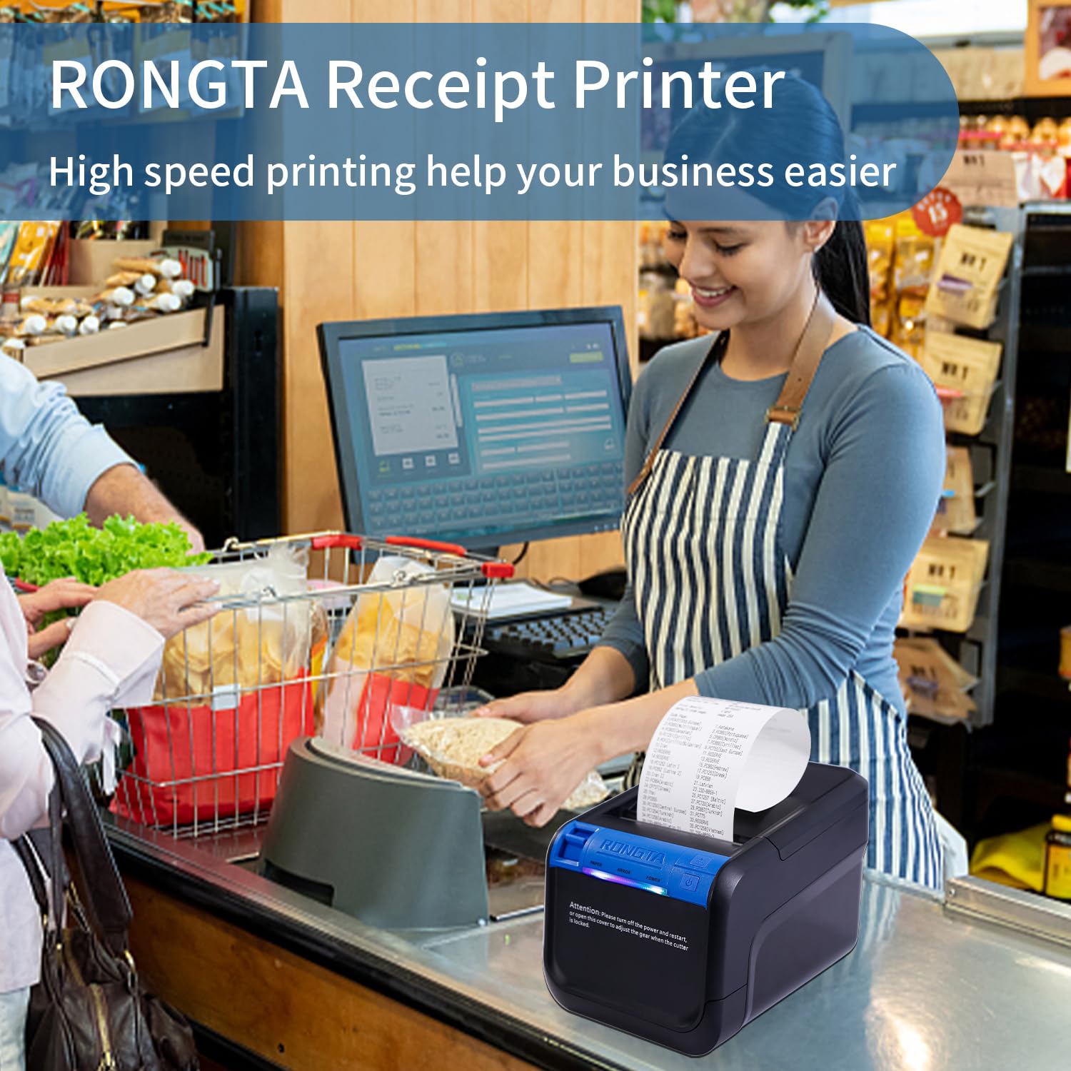 Rongta 80mm POS Printer, 350mm/s Thermal Receipt Printer with Auto Cutter, USB Serial Ethernet Interface, Support Windows/Mac/Linux Cash Drawer, Restaurant Kitchen Printer for ESC/POS (ACE V1)