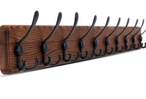 gohiuo rustic 38.6" large coat rack wall mount, long wood coat hooks with 10 hooks, heavy duty wooden coat hanger for entryway, farmhouse hanging jackets, coats, hats, bags,towel