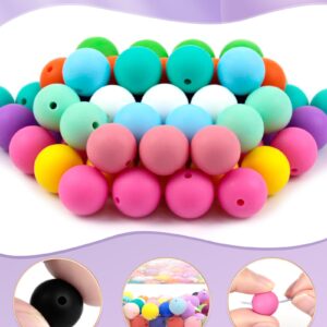 150PCS FIVEIZERO Silicone Beads 15mm for Keychain Making, Bulk Rubber Beads for DIY Crafts, Bracelets, and Necklaces - Silicone Beads Bulk, Keychain Beads, Rubber Beads for Pens.(Black)