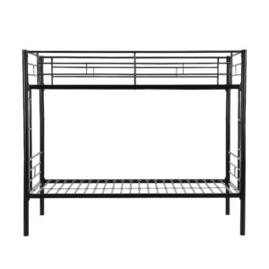 Yehha Metal Bunk Beds for Kids & Youths, Twin Over Twin Bunk Bedframe with 2 Ladders and Full-Length Guardrail, No Box Spring Needed, Noise Free, Convertible 2 Beds, Young Black