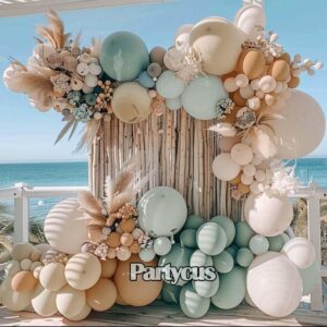 Dusty Green Tan Balloon Garland Double Stuffed Light Sage Green White Sand Brown Balloon Pastel Green Beige Balloon Arch Kit for Baby Shower Birthday Wedding Party Decoration