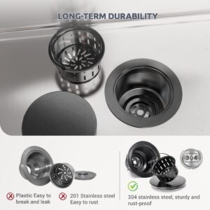 BOTEMY Stainless Steel Black Sink Drain Strainer 3-1/2'' Kitchen Sink Drain Assembly Kit with Removable Deep Sink Strainer Basket & Sink Stopper Flat Cover Replacement for Home Standard Kitchen Sinks