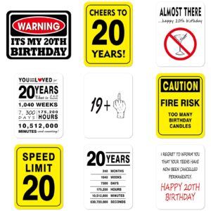 wernnsai 20th birthday party decorations - 9pcs wall signs funny tags for adults 20 years old party decor 20th party banner table centerpieces door wall windows signs picture props for men women