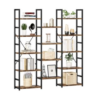 numenn triple column 5 tier bookshelf, bookcase with 14 open display shelves, adjustable rustic industrial style book shelves, modern bookshelves for bedroom, living room and home office, vintage