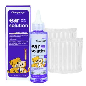 chongwuge pets ear cleaner for dogs & cats, alleviate infections, deodorizing and itchy, clean wax, mild and non-irritating, care for pet, with 20 cotton swabs, 4 fl oz