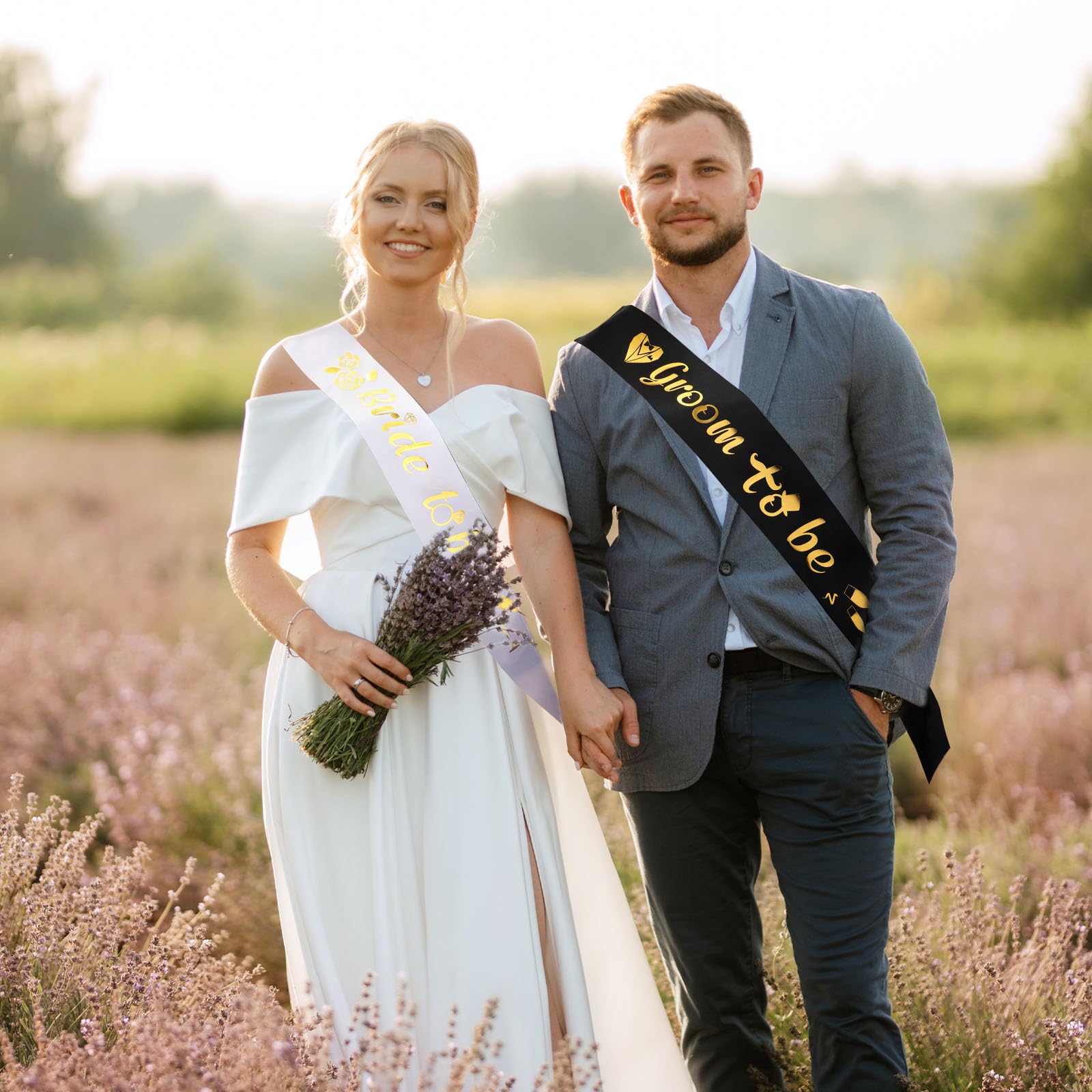 Bachelorette Party Decorations, Bachelorette Sash Set Bride to Be Belt and Groom to Be Sash Bachelor Party Accessories Gifts for Engagement Wedding Bridal Shower, White and Black