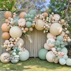 Dusty Green Tan Balloon Garland Double Stuffed Light Sage Green White Sand Brown Balloon Pastel Green Beige Balloon Arch Kit for Baby Shower Birthday Wedding Party Decoration