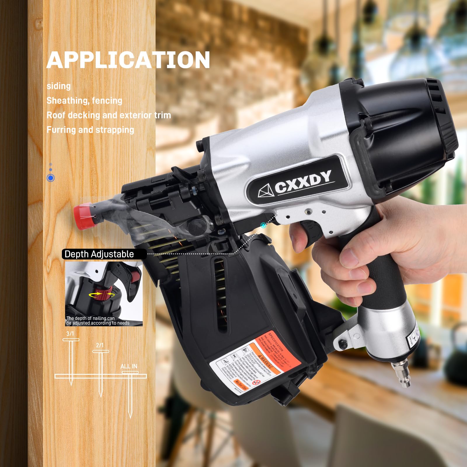 CXXDY Siding Nail Gun 15 Degree 1-1/4" to 2-1/2" Pneumatic Coil Siding Nailer for Siding, Framing, and Fencing - Professional-Grade Performance for Contractors and DIY