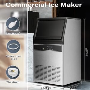 Antarctic Star Commercial Ice Maker, Cubic Ice Machine with Self-Cleaning Function, 100Lbs/24 H, LED Display, 30 Lbs Ice Storage Bin, 48 H Timer Setting, Freestanding Party/Bar/Restaurant