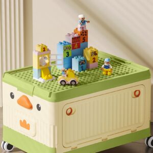 plastic storage box with building baseplate lid and removable, stackable storage box for building lego block, storage clear storage container for organizing bead, tool, sewing