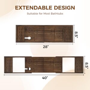 Teak Bathtub Tray - Luxury Bath Tray with Expandable Handles, Wine Glass and Phone Holders, Book Stand - Perfect for Home Spa Relaxation and Reading - Natural Bath Accessories