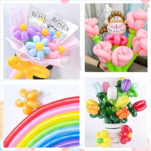 100 Pack 260 Long Balloons Twisting Animal Rainbow Balloons Kit with Pump Thickening Latex Modeling Long Skinny Clown Balloons for Balloon Animals Shape Birthday Weddings Party Decoration Ballon Arch