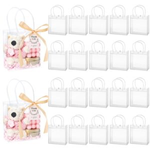 mauproy 30 pack clear gift bags with handles, reusable tote bags with ribbons and tags, plastic goodie bags for wedding birthday baby shower party favors (5.9” x 6.3” x 2.8")