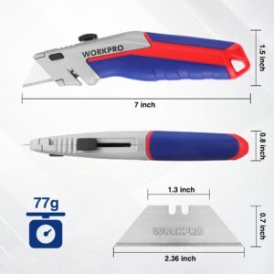 WORKPRO Retractable Utility Knife Set, 2-pack Quick-Change Box Cutter with Twine Cutter, Heavy Duty Aluminum Razor Knife with Comfortable Handle, 10 Extra Blades Included