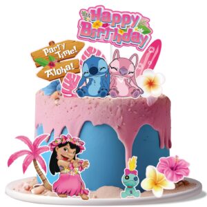 compr pink cake topper- 12pcs blue cartoon cake decorations for girls boys kids birthday party baby shower summer party supplies