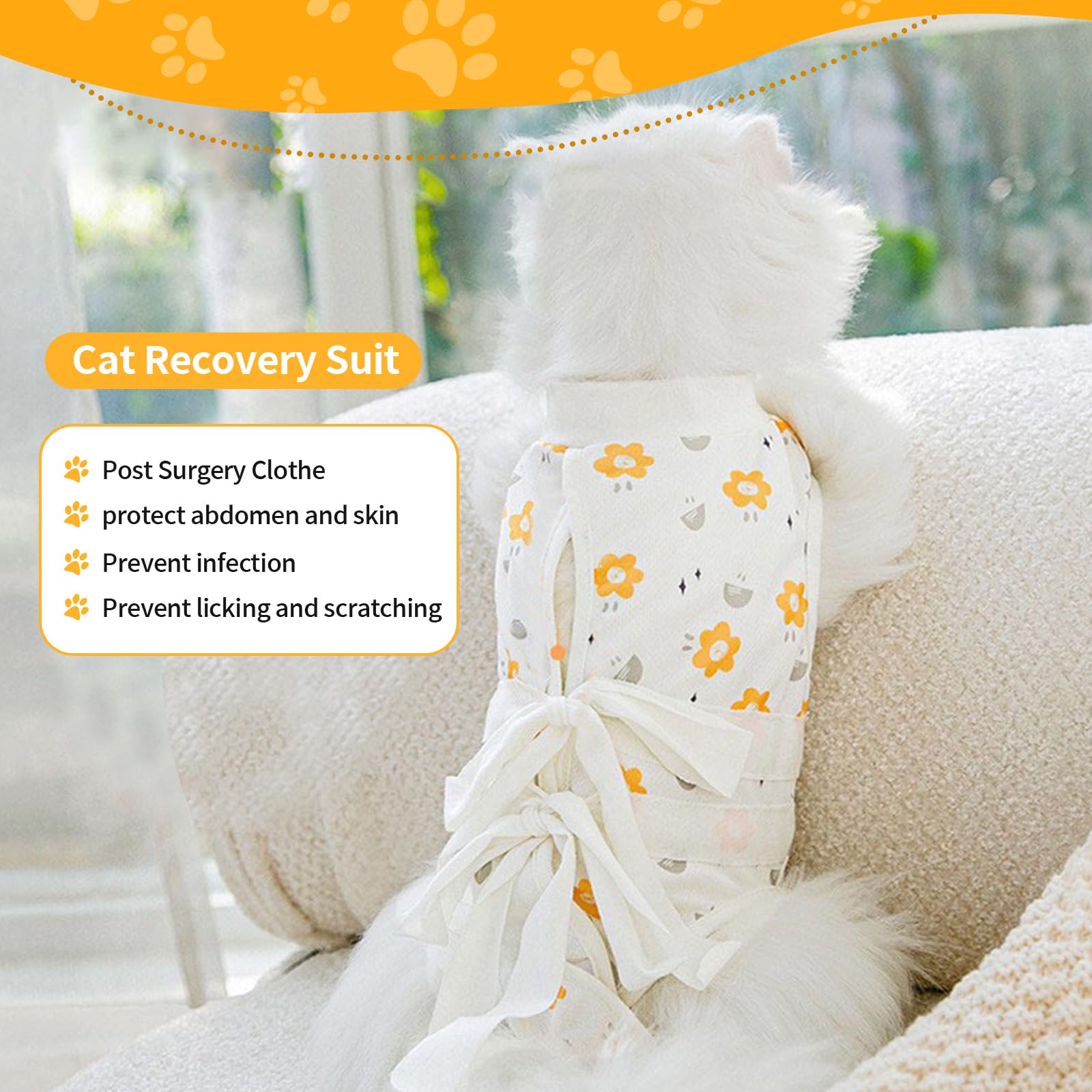 Cat Recovery Suit - Cat Surgery Recovery Suit Breathable Kitten Onesie for Pet Surgical Abdominal Wounds Skin Diseases E-Collar Alternative Wear Soft Cat Surgical Suit (Yellow, S)