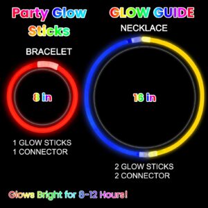 Glow Sticks Bulk Party Favors 100 Pack 8" Glow in the Dark Party Supplies Light Up Neon Party Decorations Glow Necklaces Bracelets for Kids Adults Birthday Halloween Christmas Easter Valentine Wedding