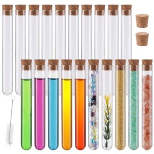 15x150mm glass test tubes with cork stoppers 20 ml, 20 pack plant propagation tubes, small clear test tubes for shots, ants, lab, scientific experiments