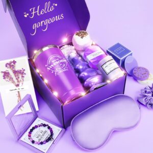 Gifts for Women, 15PCS Self Care Gifts for Women, Purple Relaxing Care Package, Unique Mothers Day Gifts Idea for Mom Her, Best Friend Gifts for Women