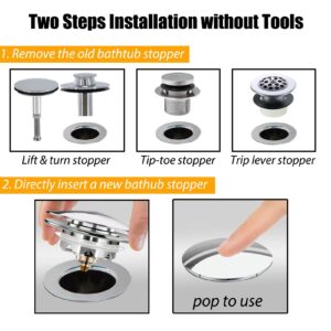 Anlige 1 PCS Tub Stopper with Drain Hair Catcher and 1 PCS Bathtub Drain Stopper, Pop Up Bath Tub Plug and Cover with Strainer, Universal for 1.5 to 2in Tub Drain Hole