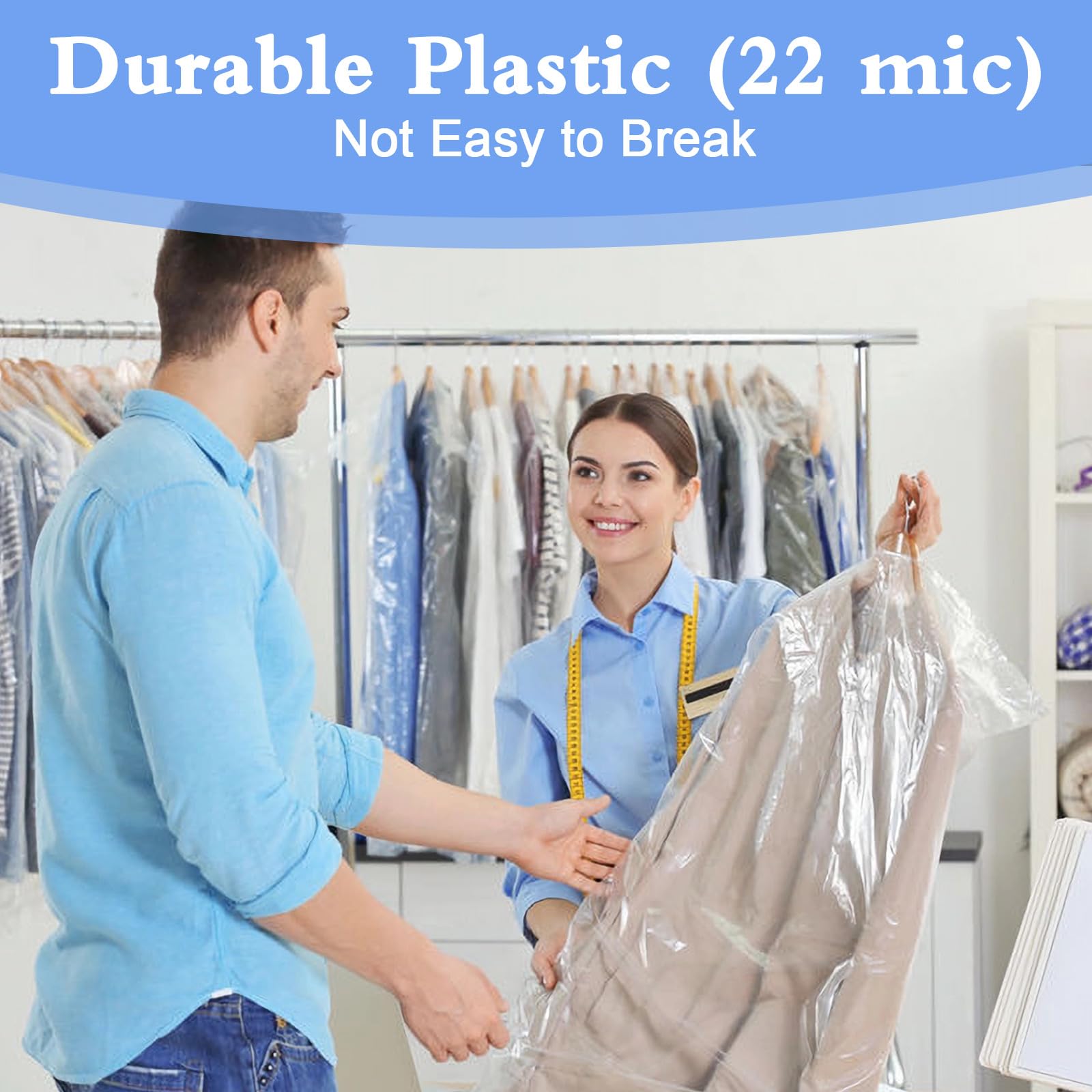 100 Pack Dry Cleaning Bags for Clothes, 60x150 cm Dry Cleaner Bags Plastic Clear, Dust-proof Plastic Garment Bags for Dry Cleaner, Home Storage, Travel, Moving