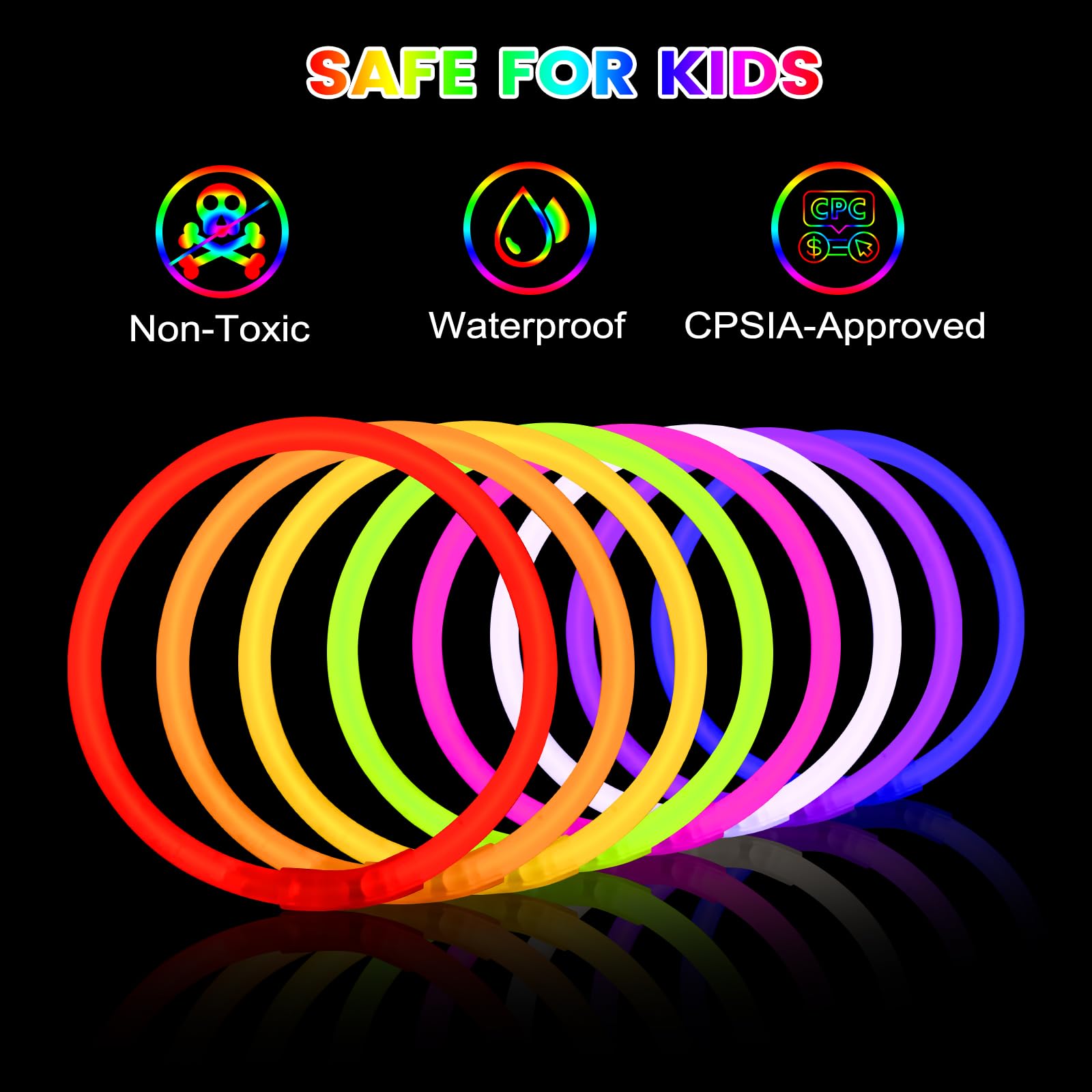 Glow Sticks Bulk Party Favors 100 Pack 8" Glow in the Dark Party Supplies Light Up Neon Party Decorations Glow Necklaces Bracelets for Kids Adults Birthday Halloween Christmas Easter Valentine Wedding