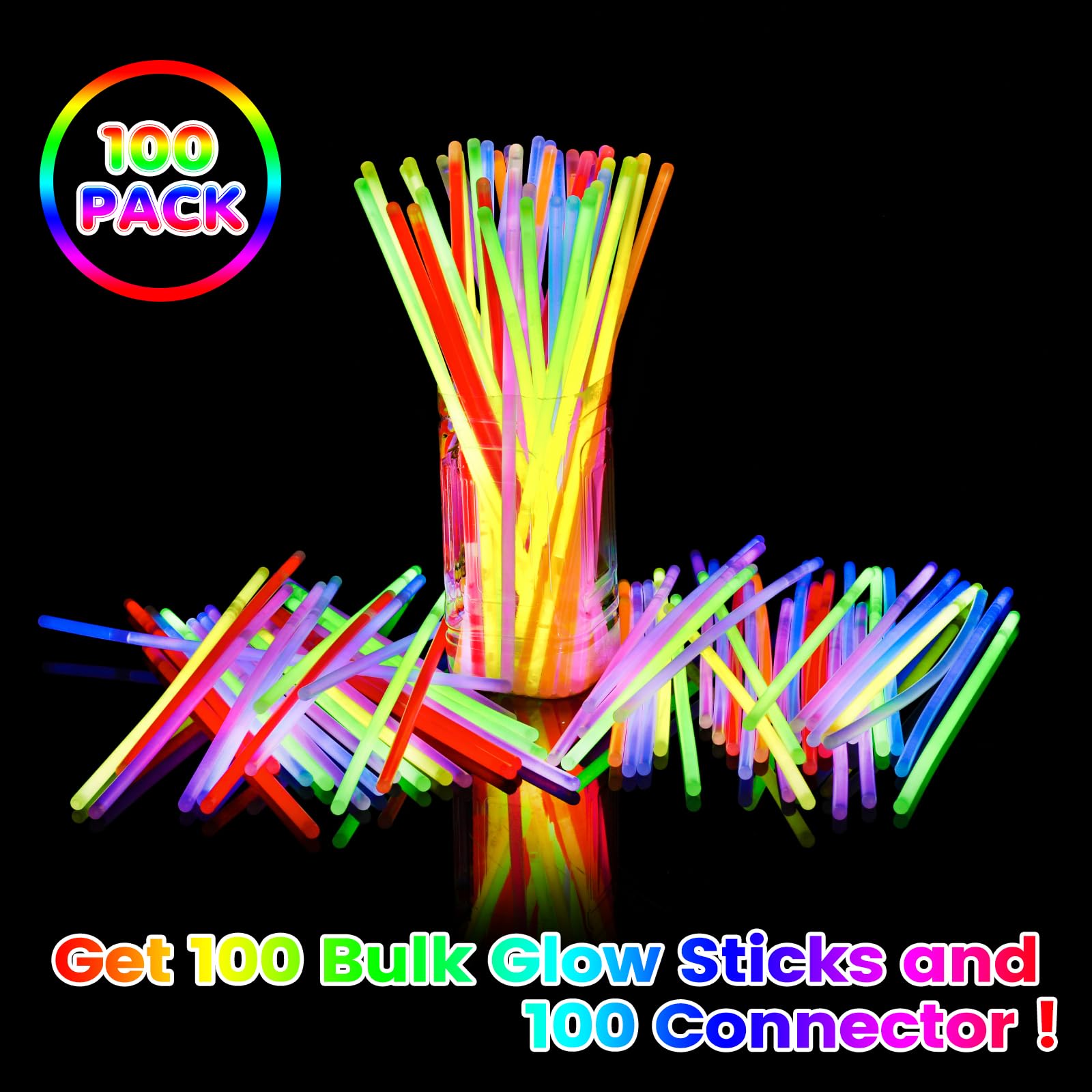 Glow Sticks Bulk Party Favors 100 Pack 8" Glow in the Dark Party Supplies Light Up Neon Party Decorations Glow Necklaces Bracelets for Kids Adults Birthday Halloween Christmas Easter Valentine Wedding