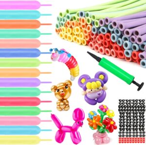 100 pack 260 long balloons twisting animal rainbow balloons kit with pump thickening latex modeling long skinny clown balloons for balloon animals shape birthday weddings party decoration ballon arch